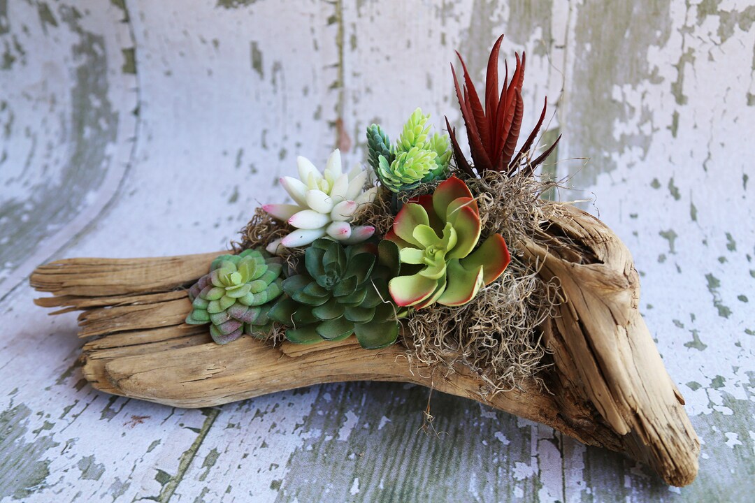 Driftwood & Faux/fake Succulent Centerpiece/accent, Faux Succulent ...