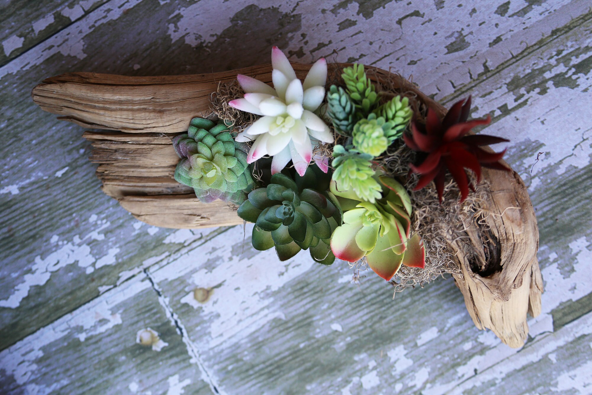 Driftwood & Faux/fake Succulent Centerpiece/accent, Faux Succulent ...