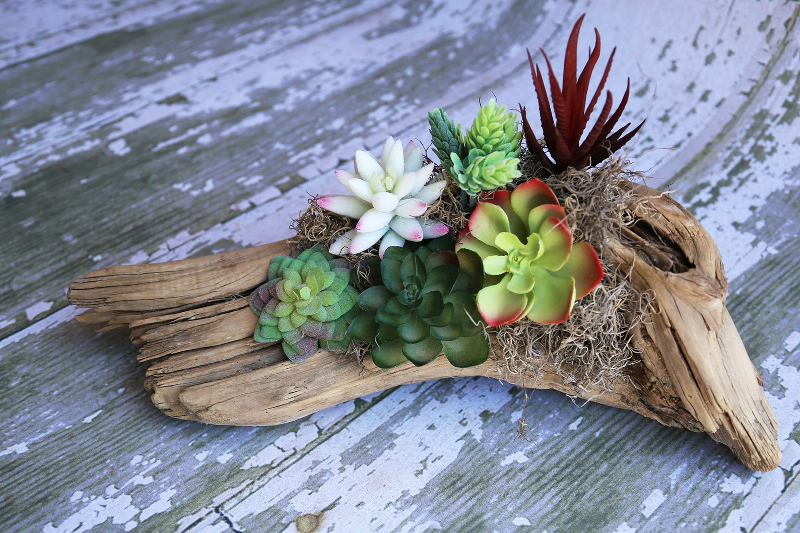 Driftwood & Faux/fake Succulent Centerpiece/accent, Faux Succulent ...
