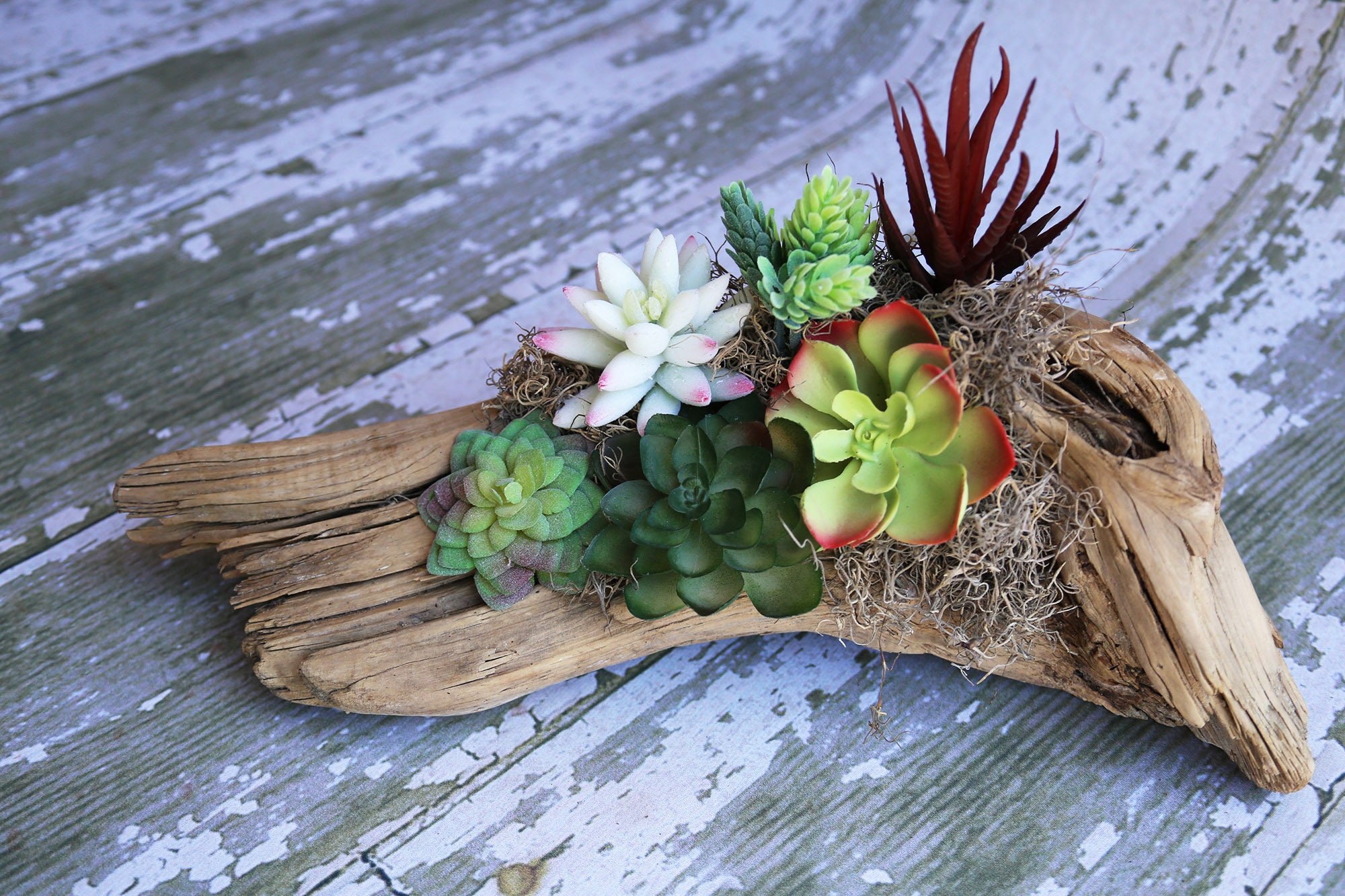 Driftwood & Faux/fake Succulent Centerpiece/accent, Faux Succulent ...
