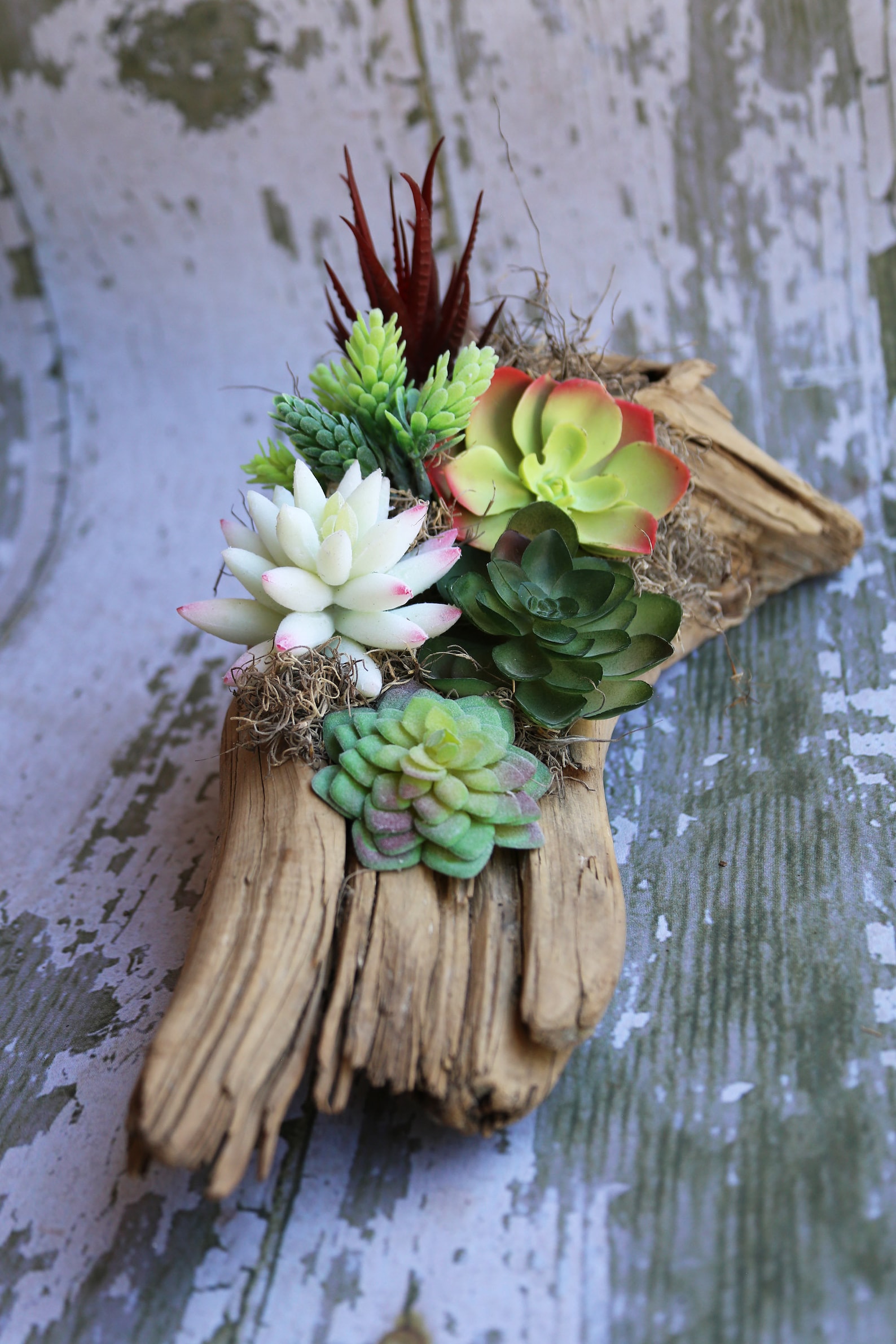 Driftwood & Faux/fake Succulent Centerpiece/accent, Faux Succulent ...