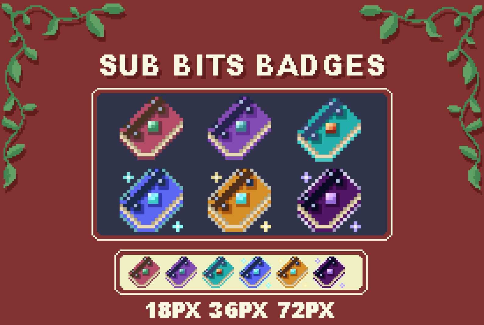 Magic Books 6x Sub/bits Badges Pixel Art 8-bit Mystic Book Library ...