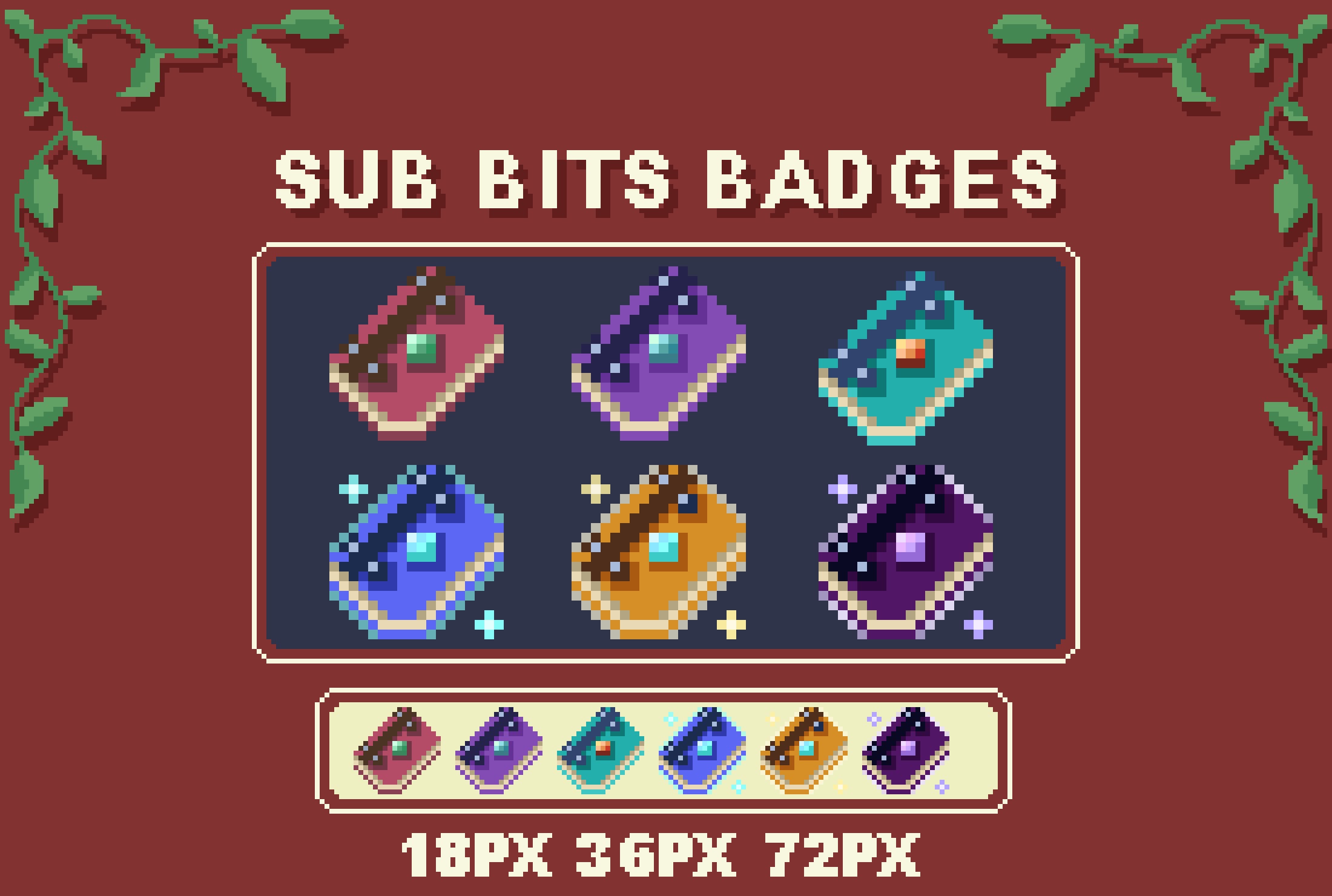 Magic Books 6x Sub/bits Badges Pixel Art 8-bit Mystic Book Library ...