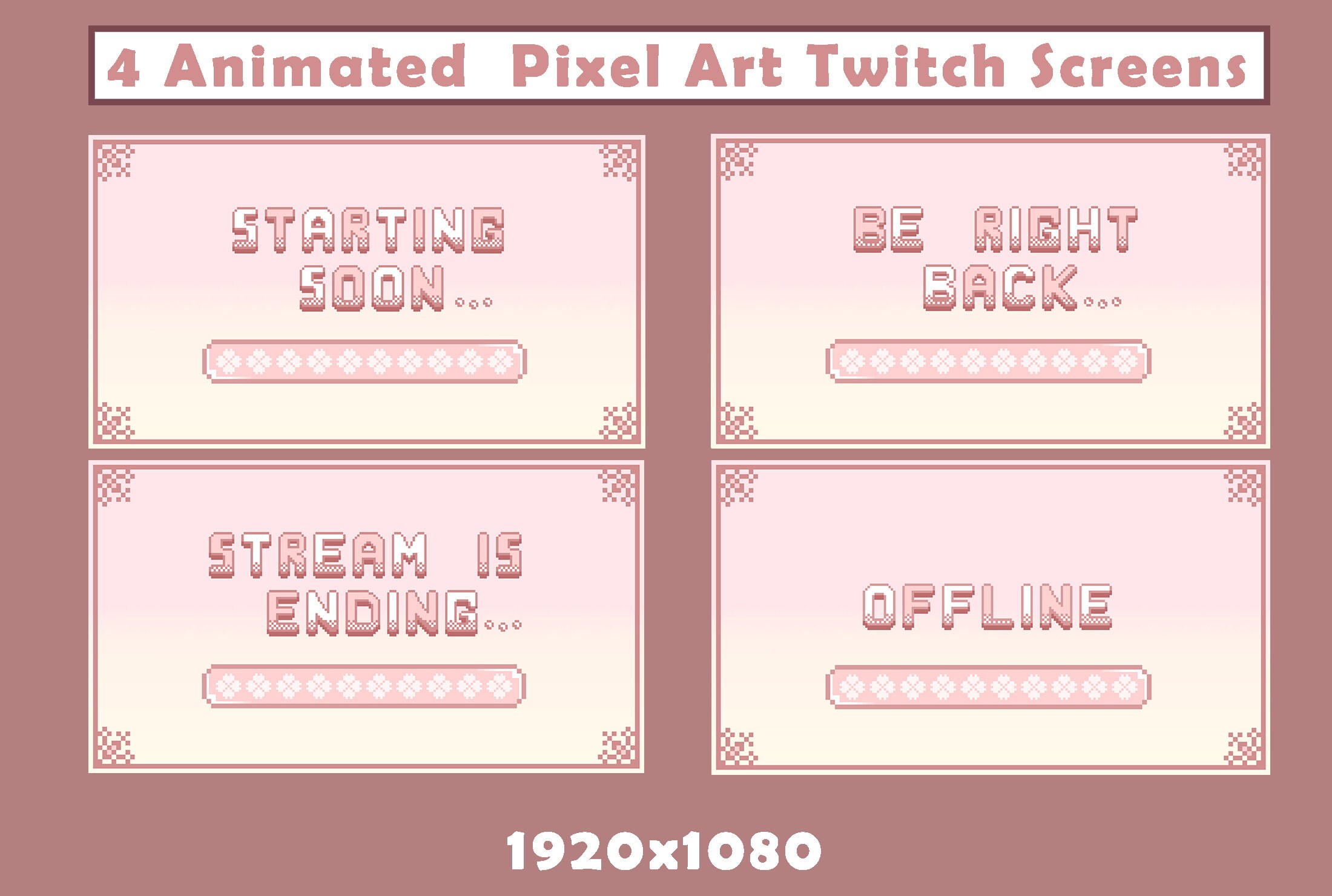 Pink Loading Bar 4x Animated Pixel Art 8-bit Twitch Screens Cute ...