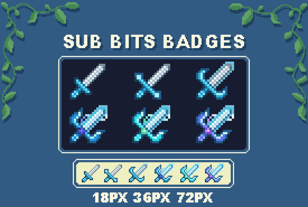 Fantasy Sword 6x Sub/bits Badges Pixel Art 8-bit RPG Weapon Pixel Art ...