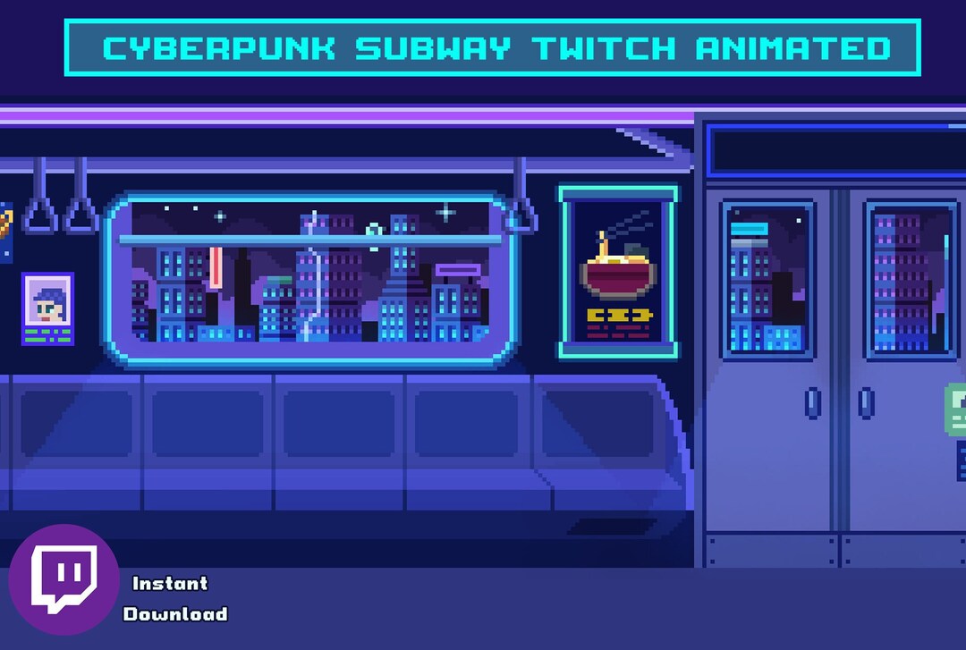 Cyberpunk Subway 4x Animated Pixel Art 8-bit Twitch Screens Futuristic ...
