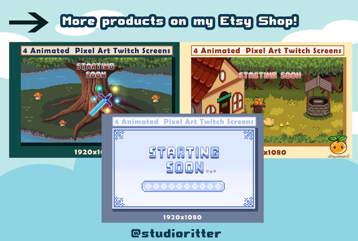 Above the Clouds 4x Animated Pixel Art 8-bit Twitch Screens Sky Overlay ...