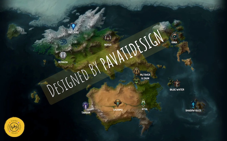 League of Legends World Map Runeterra Printable Digital ARCANE Jinx ...