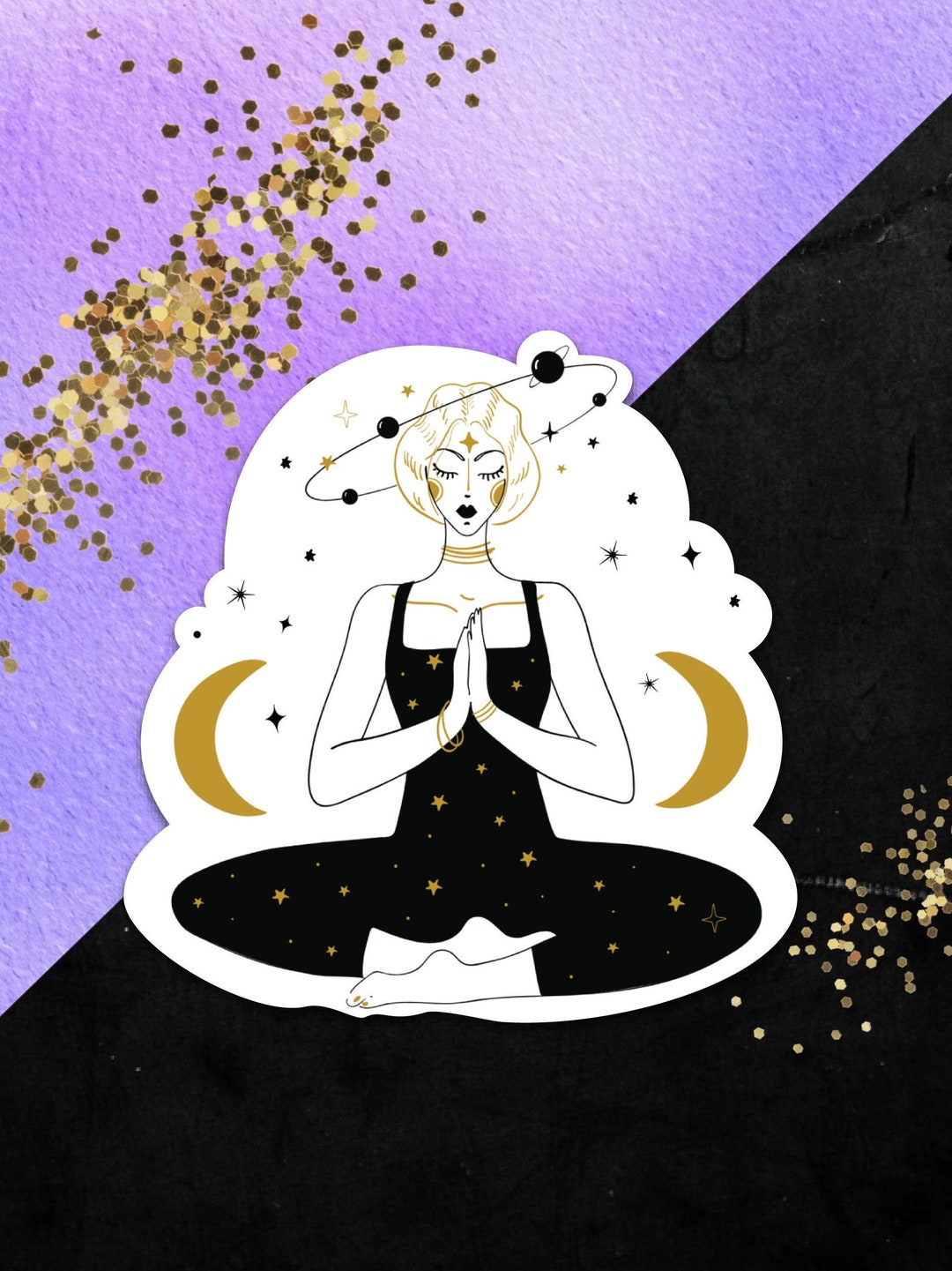 Yoga Pose Sticker| Moon Goddess Sticker| Celestial Witchy Sticker ...