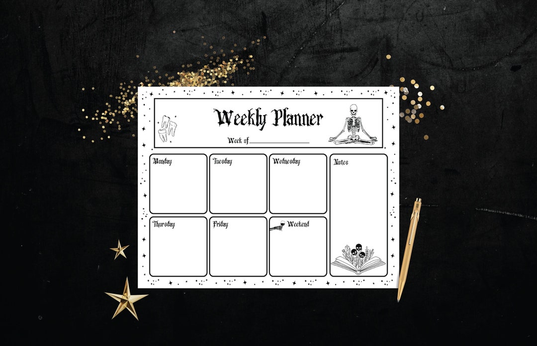 Gothic Weekly Planner| Skeleton Note Pad| Gothic Memo Pad| Bones Tear ...