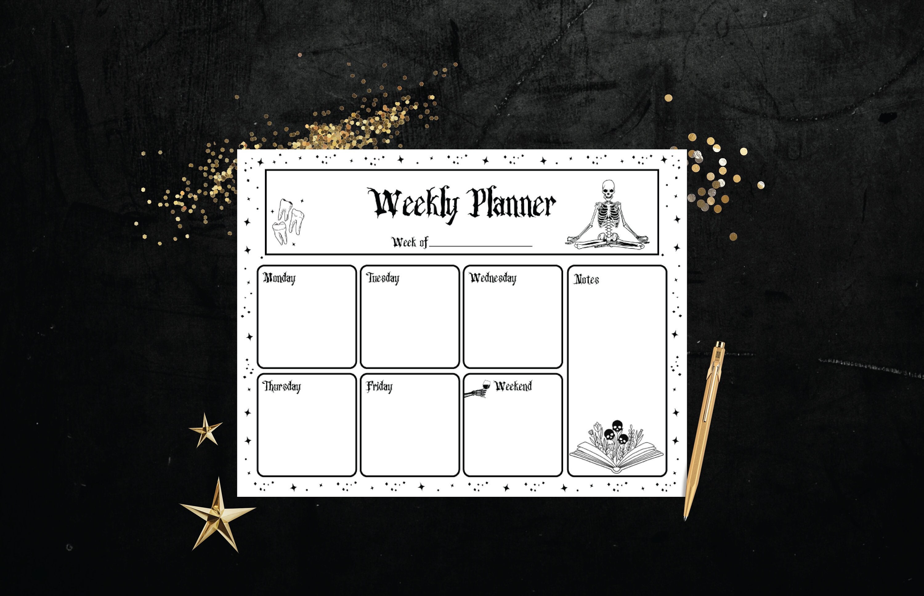 Gothic Weekly Planner Skeleton Note Pad Gothic Memo Pad - Etsy