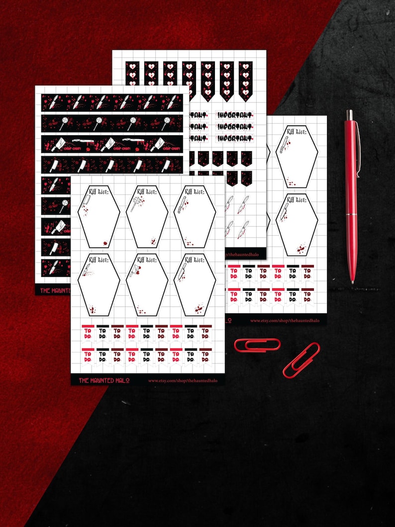 Bloody Knives Sticker Sheet Gothic Stickers Coffin Planner - Etsy