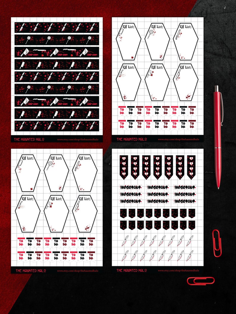 Bloody Knives Sticker Sheet Gothic Stickers Coffin Planner - Etsy