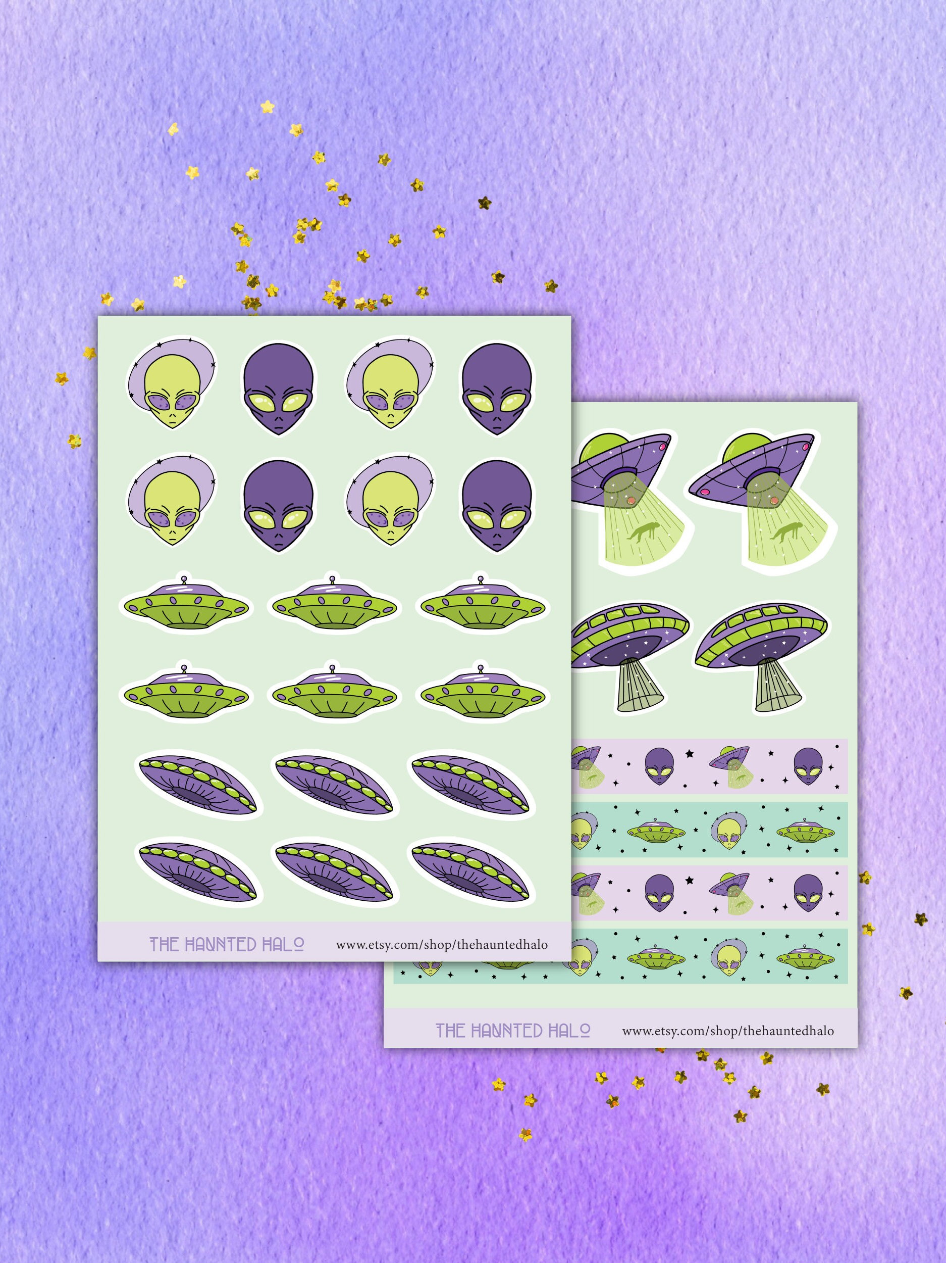 Alien Sticker Sheet| UFO Sticker Set| Green Alien Planner Stickers ...