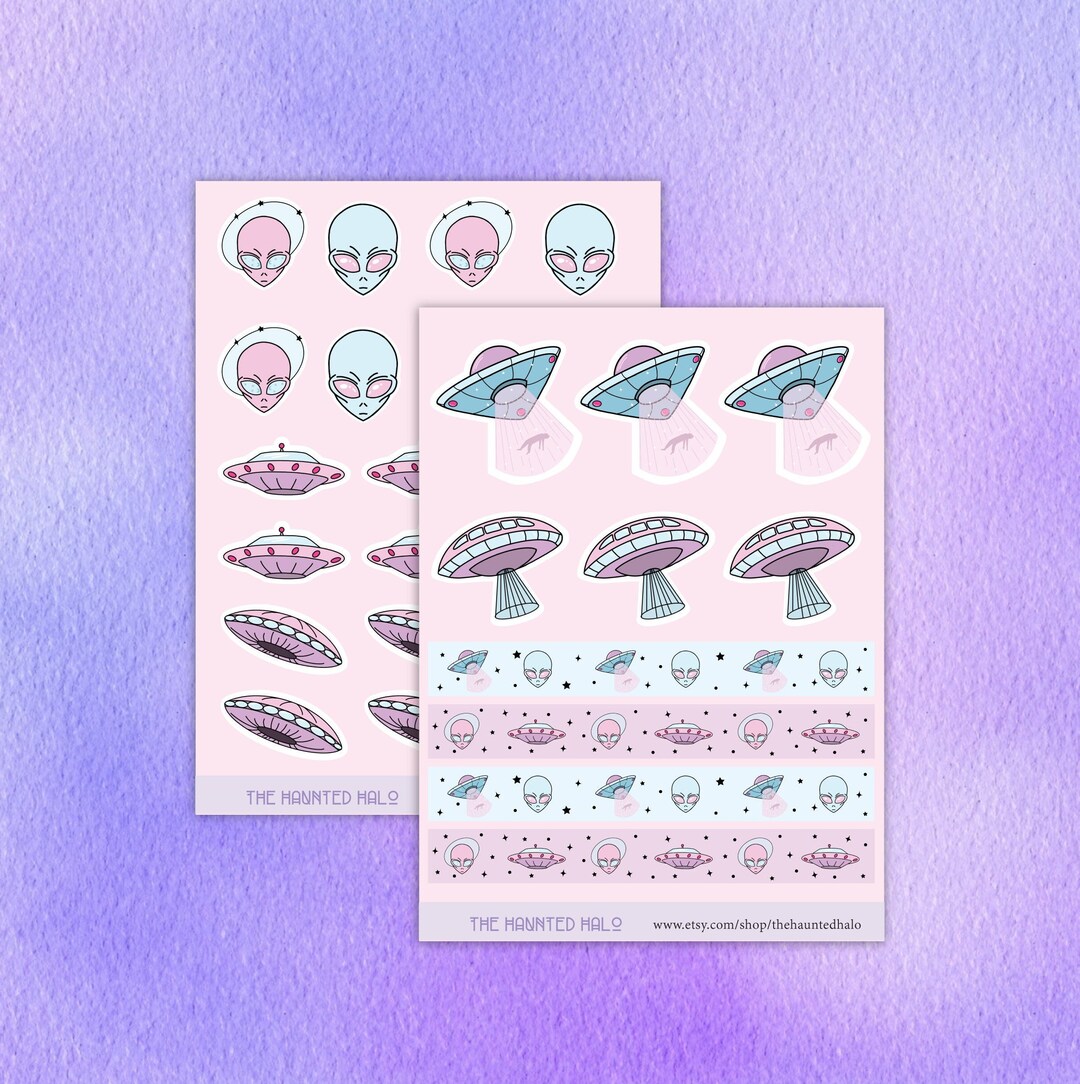 Pink Alien Sticker Sheet| UFO Sticker Set| Pastel Alien Planner ...