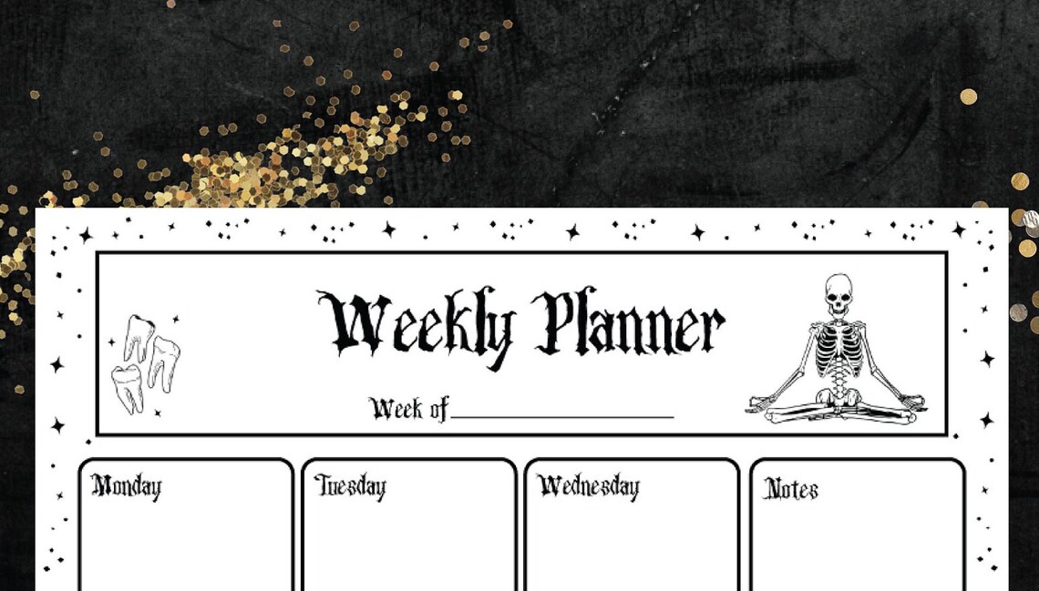 Gothic Weekly Planner| Skeleton Note Pad| Gothic Memo Pad| Bones Tear ...