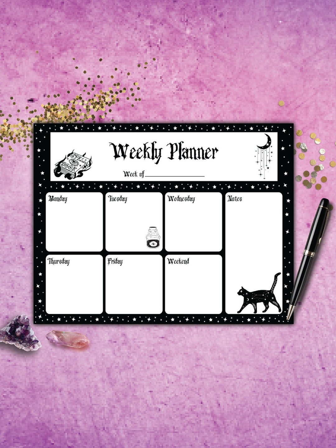 Gothic Weekly Planner Notepad| Witches Note Pad| Gothic Weekly Memo Pad ...