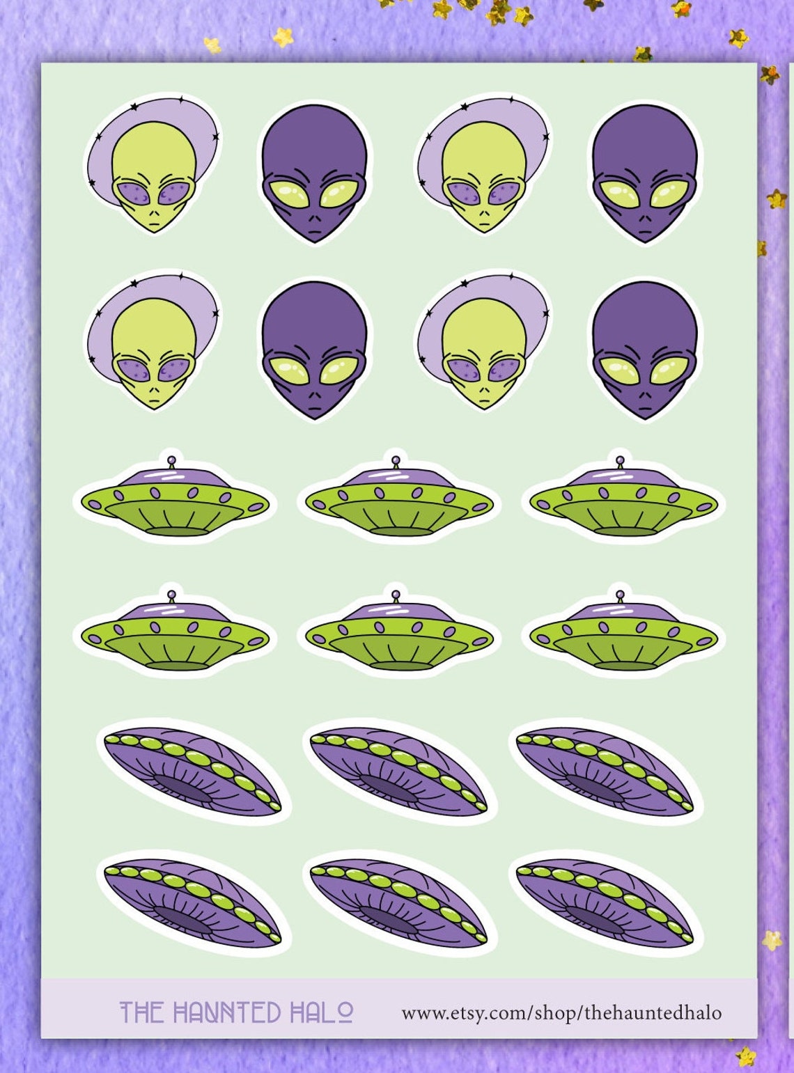 Alien Sticker Sheet UFO Sticker Set Green Alien Planner - Etsy