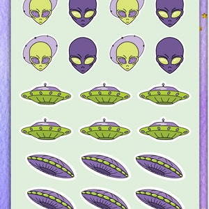 Alien Sticker Sheet| UFO Sticker Set| Green Alien Planner Stickers ...