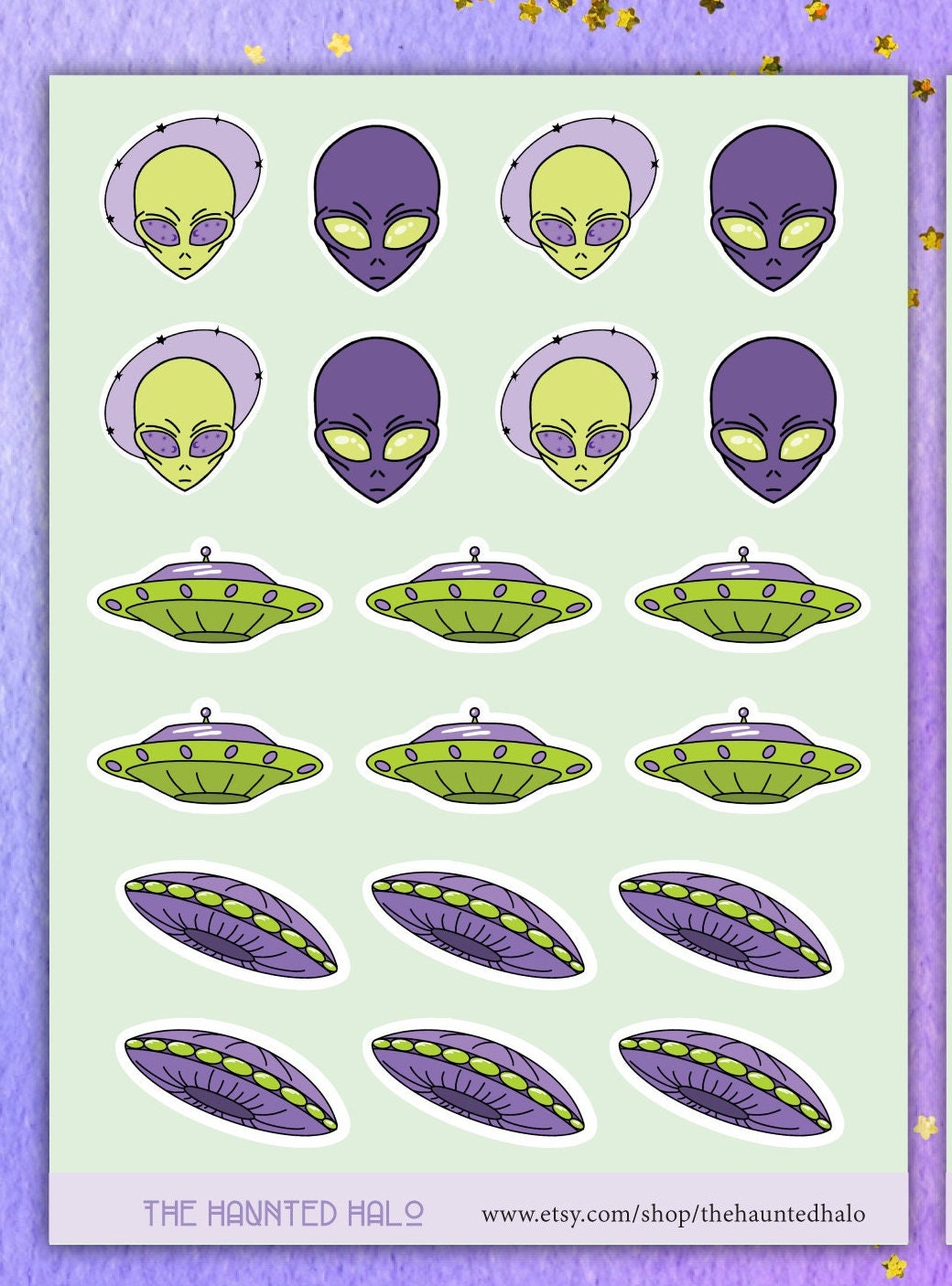 Alien Sticker Sheet UFO Sticker Set Green Alien Planner - Etsy