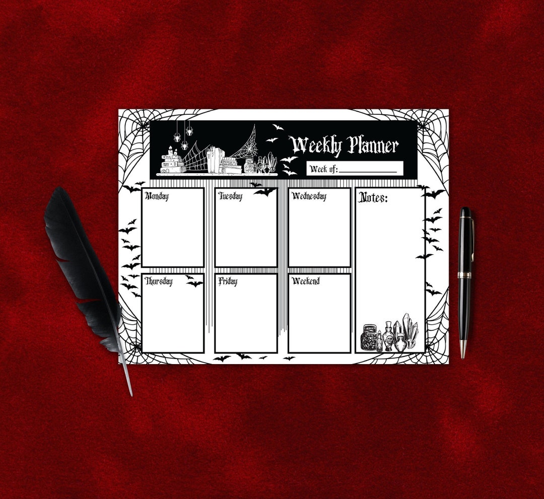 Weekly Gothic Notepad Weekly Bats Memo Pad Spiderweb Tear Away Pad ...