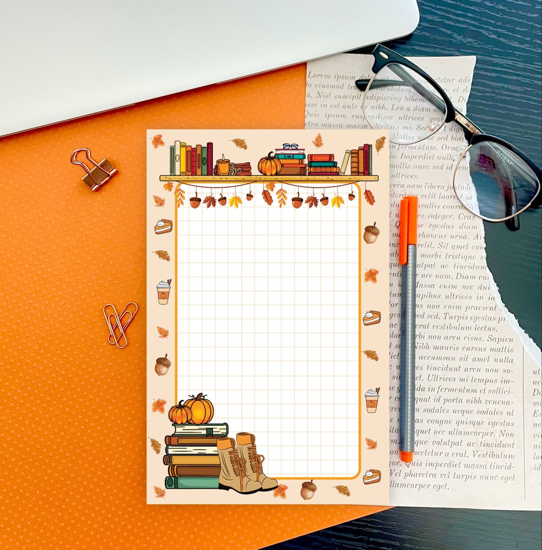 Fall Bookshelf Notepad| Autumn Bookshelf Memo Pad| Pumpkin Spice ...
