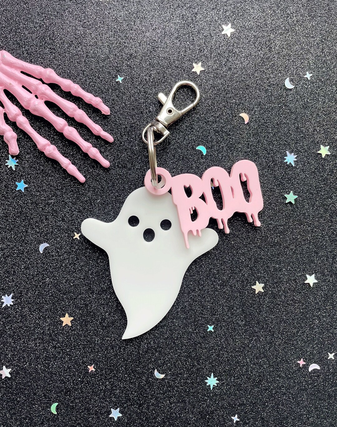 Acrylic Ghost Backpack Charm Pink Ghost Halloween Keychain Pastel Goth ...