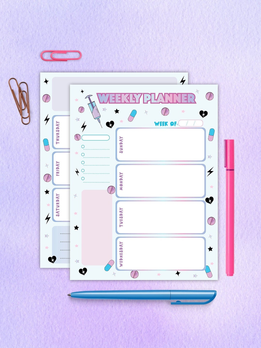 Printed Weekly Planner Pages| Kawaii Pills Weekly Planner| Pastel Goth ...