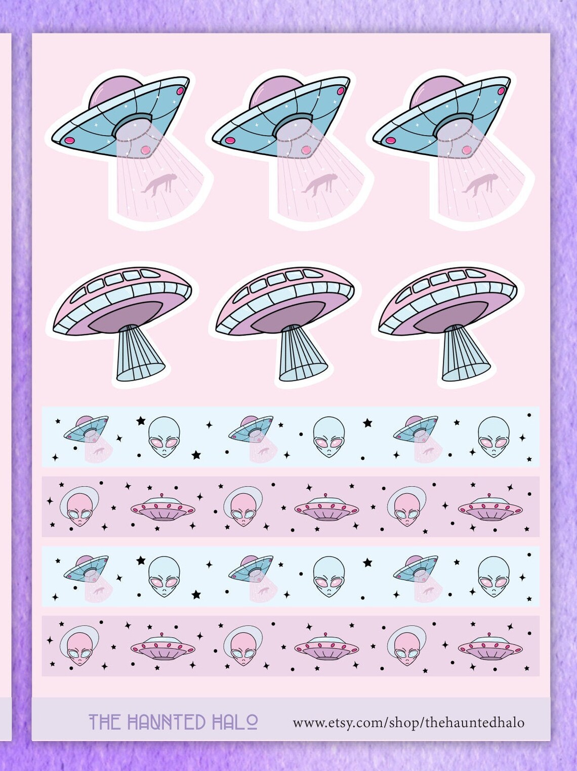 Pink Alien Sticker Sheet UFO Sticker Set Pastel Alien - Etsy