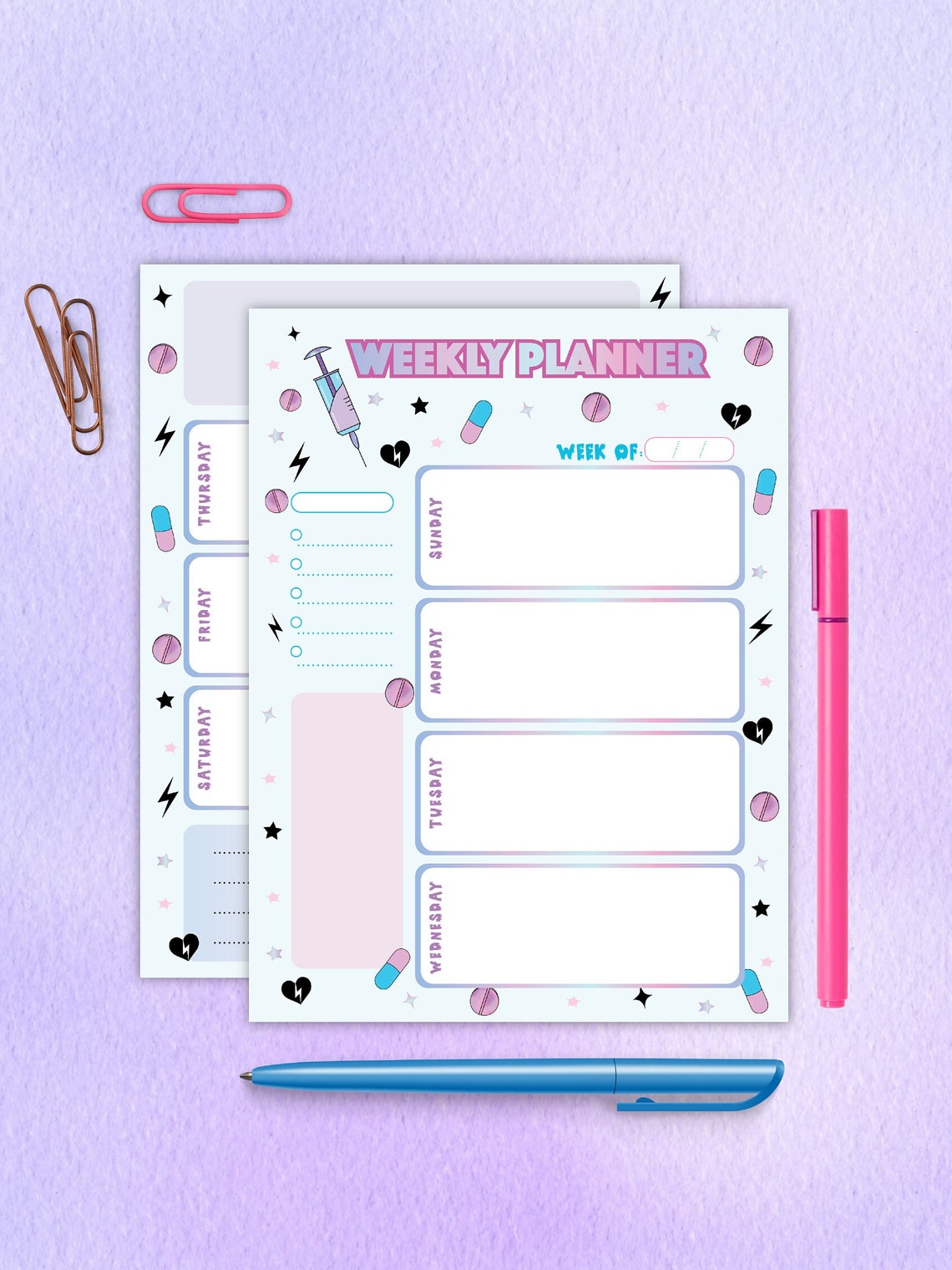 Pills and Syringe Planner Bundle Bandaids and Razor Blades - Etsy