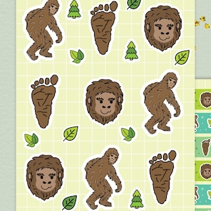 Bigfoot Sticker Sheet| Sasquatch Stickers| Forest Cryptid Sticker Set ...