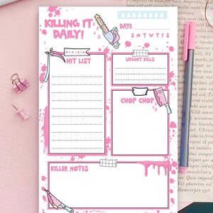 Daily Kill List Notepad| Pink Killer Note Pad| Pastel Goth Note Pad ...