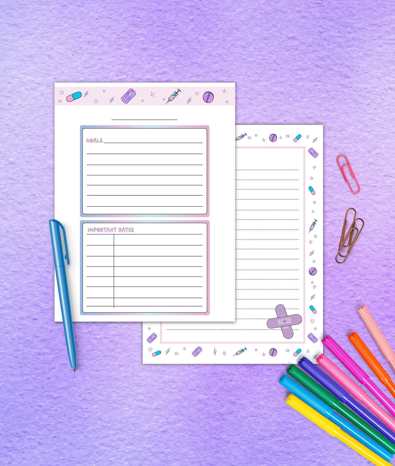 Pills and Syringe Planner Bundle Bandaids and Razor Blades - Etsy