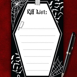 Kill List Notepad| Gothic Note Pad| Coffin to Do List| Spooky Goth ...