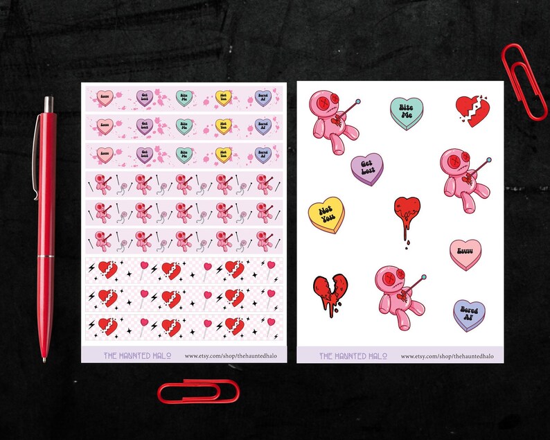 Valentine's Day Sticker Sheet| Voodoo Doll Stickers| Candy Hearts ...