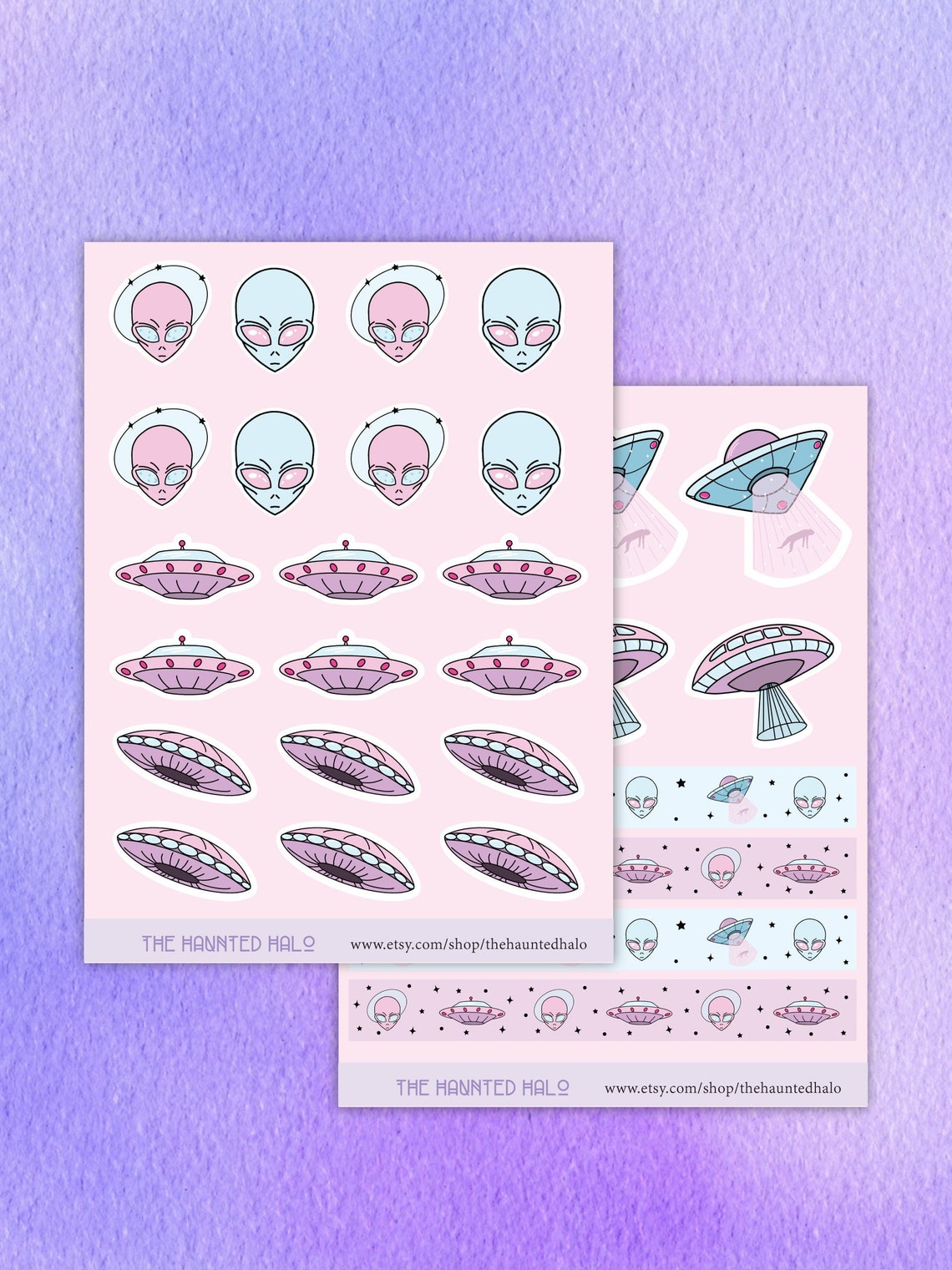 Pink Alien Sticker Sheet UFO Sticker Set Pastel Alien - Etsy