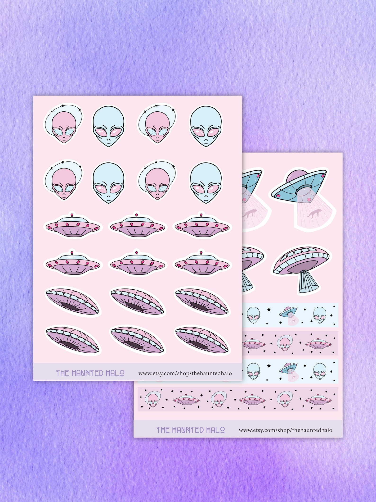 Pink Alien Sticker Sheet UFO Sticker Set Pastel Alien - Etsy