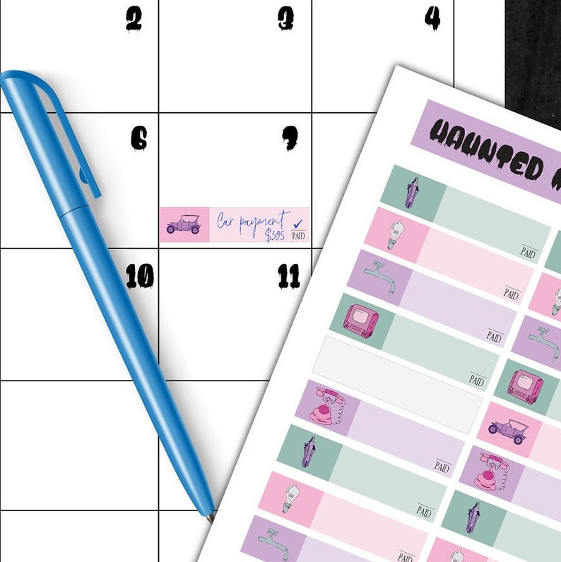 Spooky Bill Due Planner Sticker Sheet| Vintage Finance Planner Stickers ...