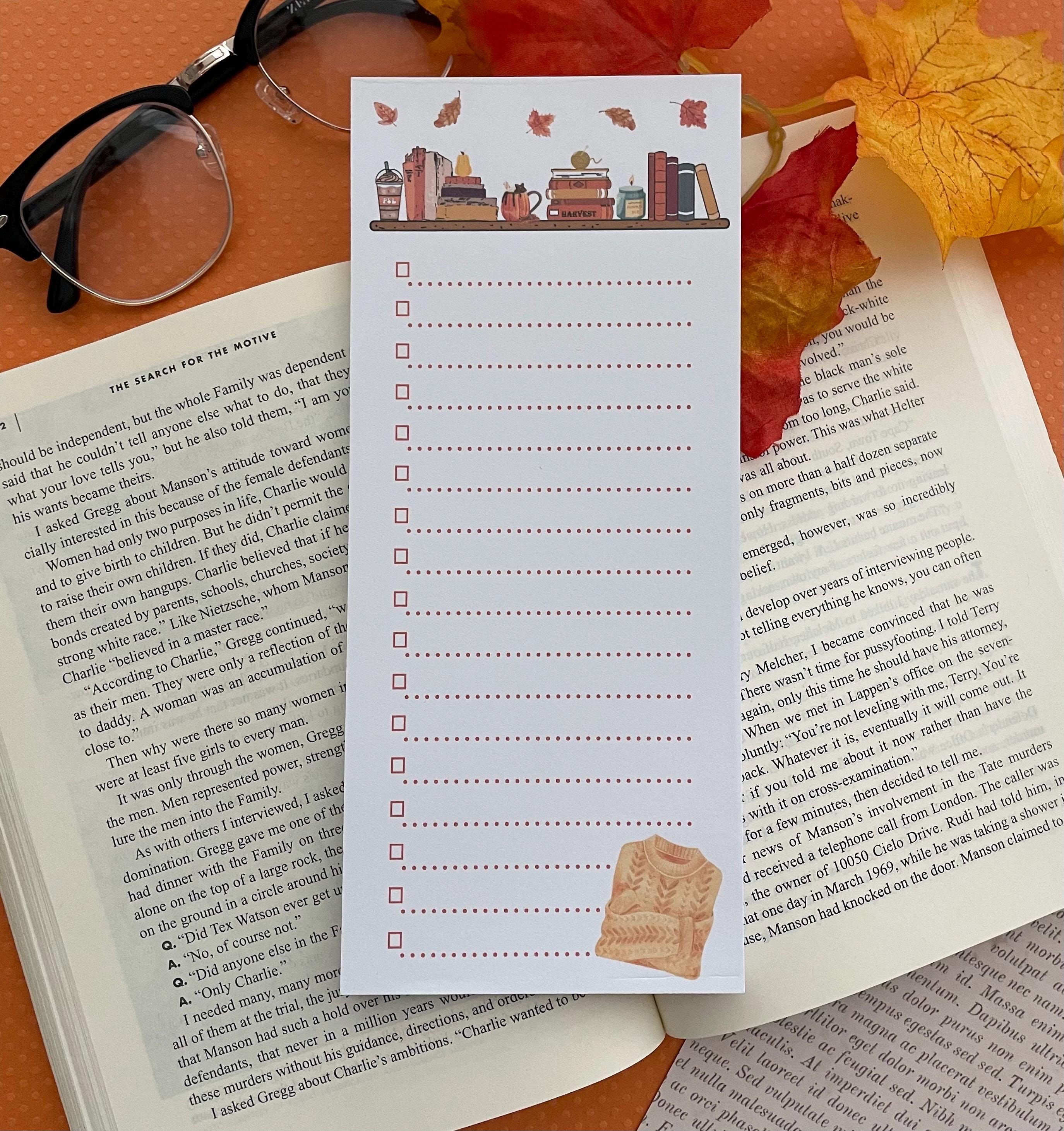 Fall Notepad | Fall Season to Do List | Autumn Bookshelf Memo Pad ...