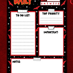 Gothic Tear Away Notepad| Red Bats Daily Note Pad| Halloween Memo Pad ...