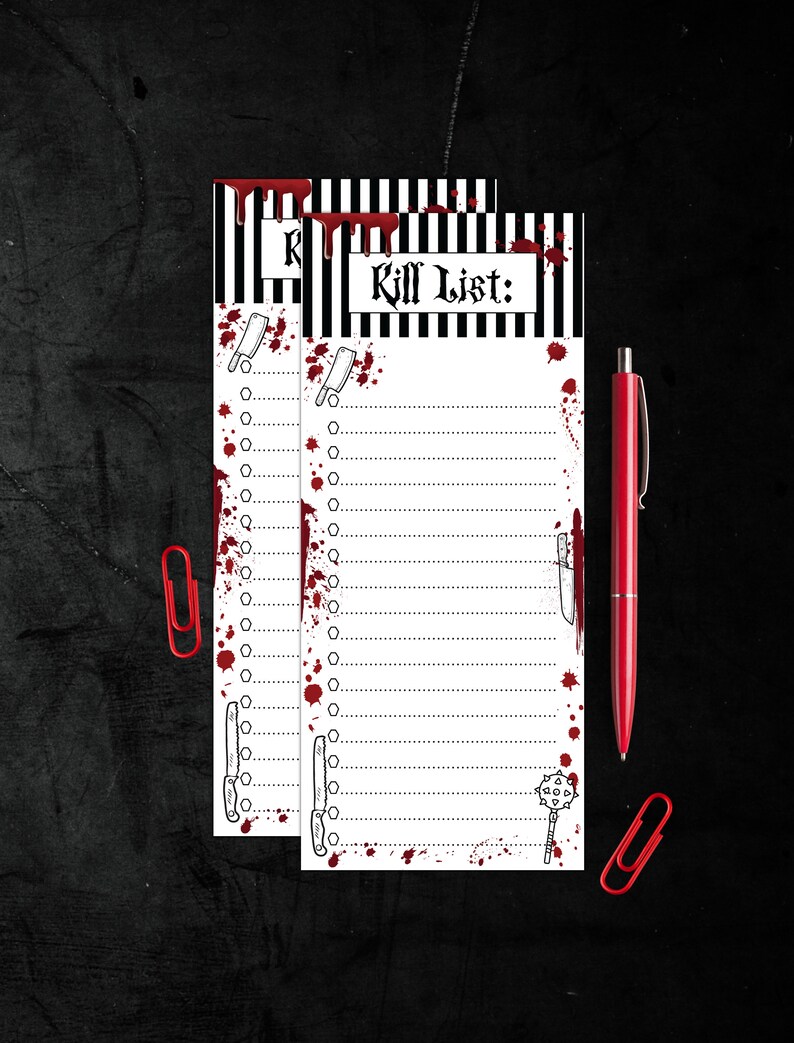 Kill List Notepad Blood Splatter Note Pad Gothic to Do List - Etsy