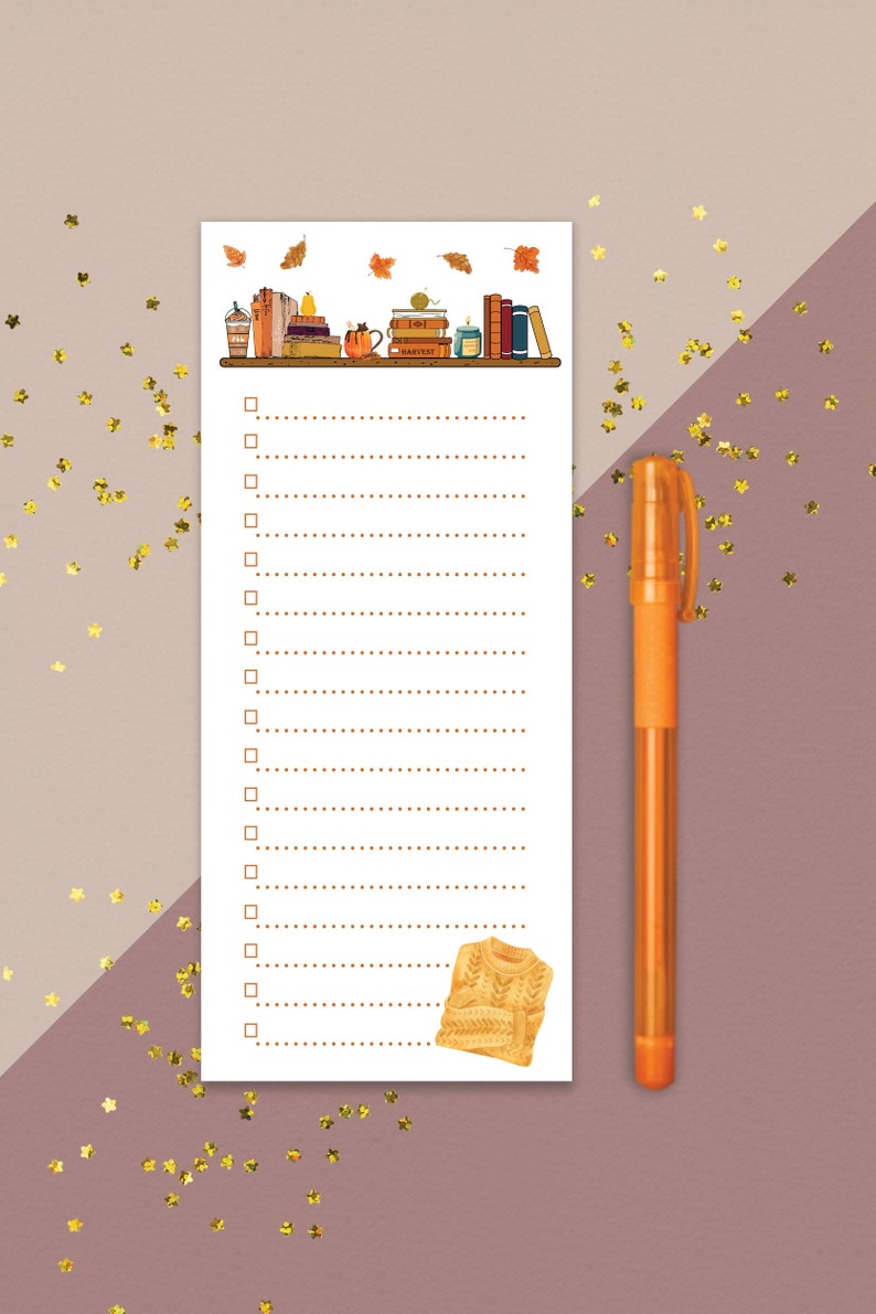Fall Bookshelf Notepad Fall Season to Do List Autumn - Etsy