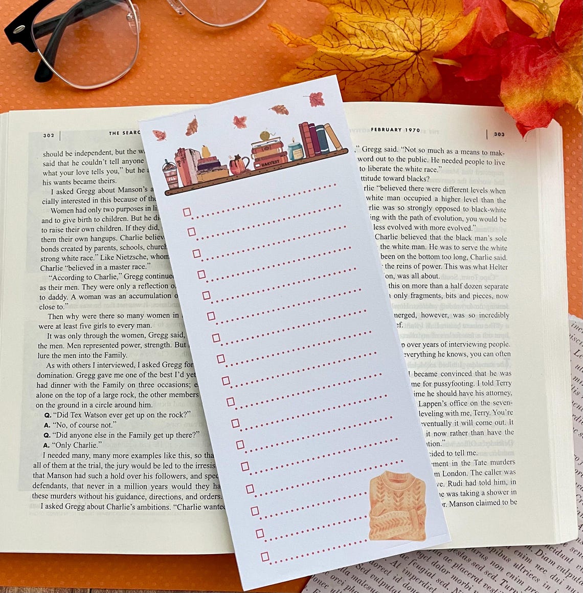 Fall Notepad | Fall Season to Do List | Autumn Bookshelf Memo Pad ...