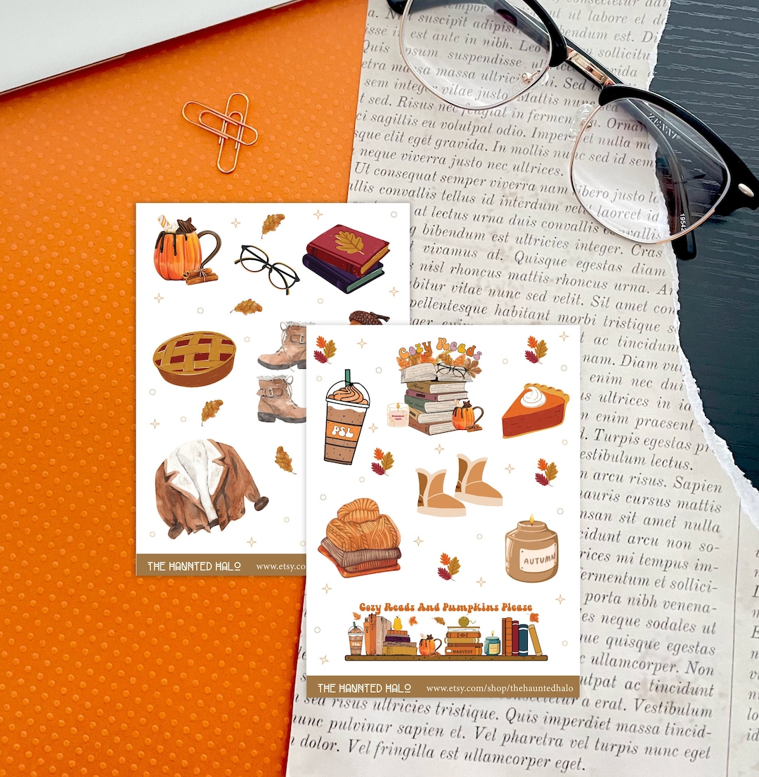 Fall Bookish Sticker| Fall Book Stack Sticker| Fall Stickers Sheets ...