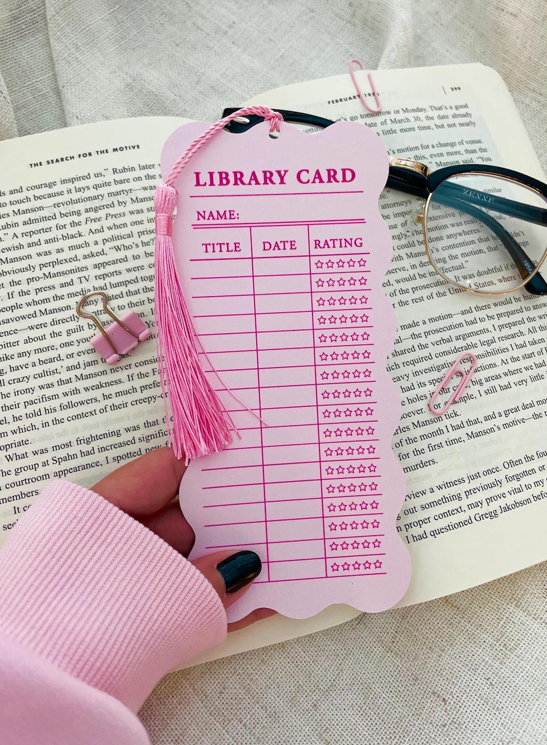 Pink Library Card Bookmark | Reading List Bookmark | Book Tracker - Etsy