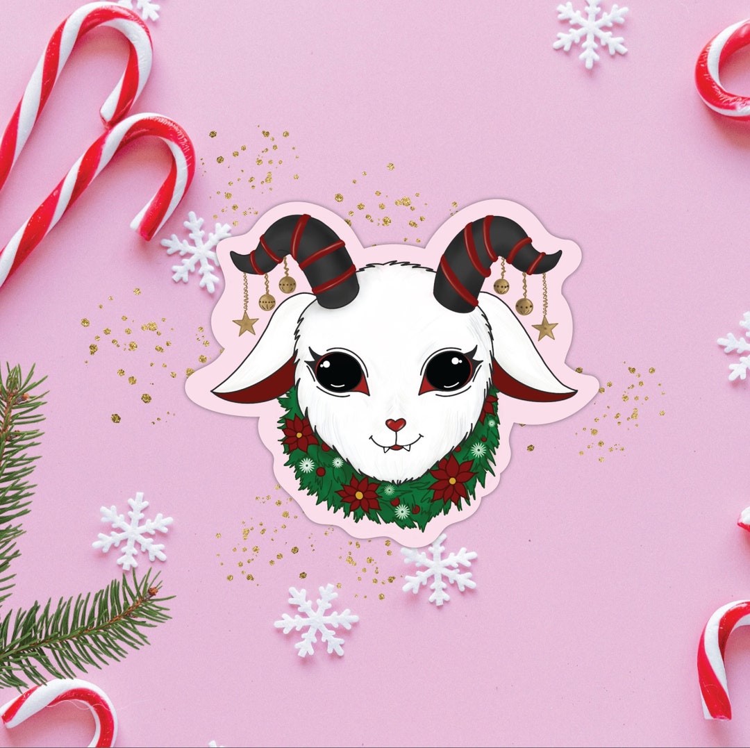 Yule Goat Christmas Sticker| Pink Christmas Sticker| Yuletide Sticker - Etsy