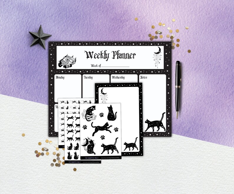 Celestial Cat Stationery Set Black Cat Notepad Bundle Set - Etsy