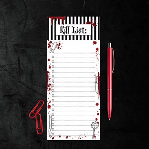 Kill List Notepad| Blood Splatter Note Pad| Gothic to Do List| True Crime Memo Pad| Magnetic ...