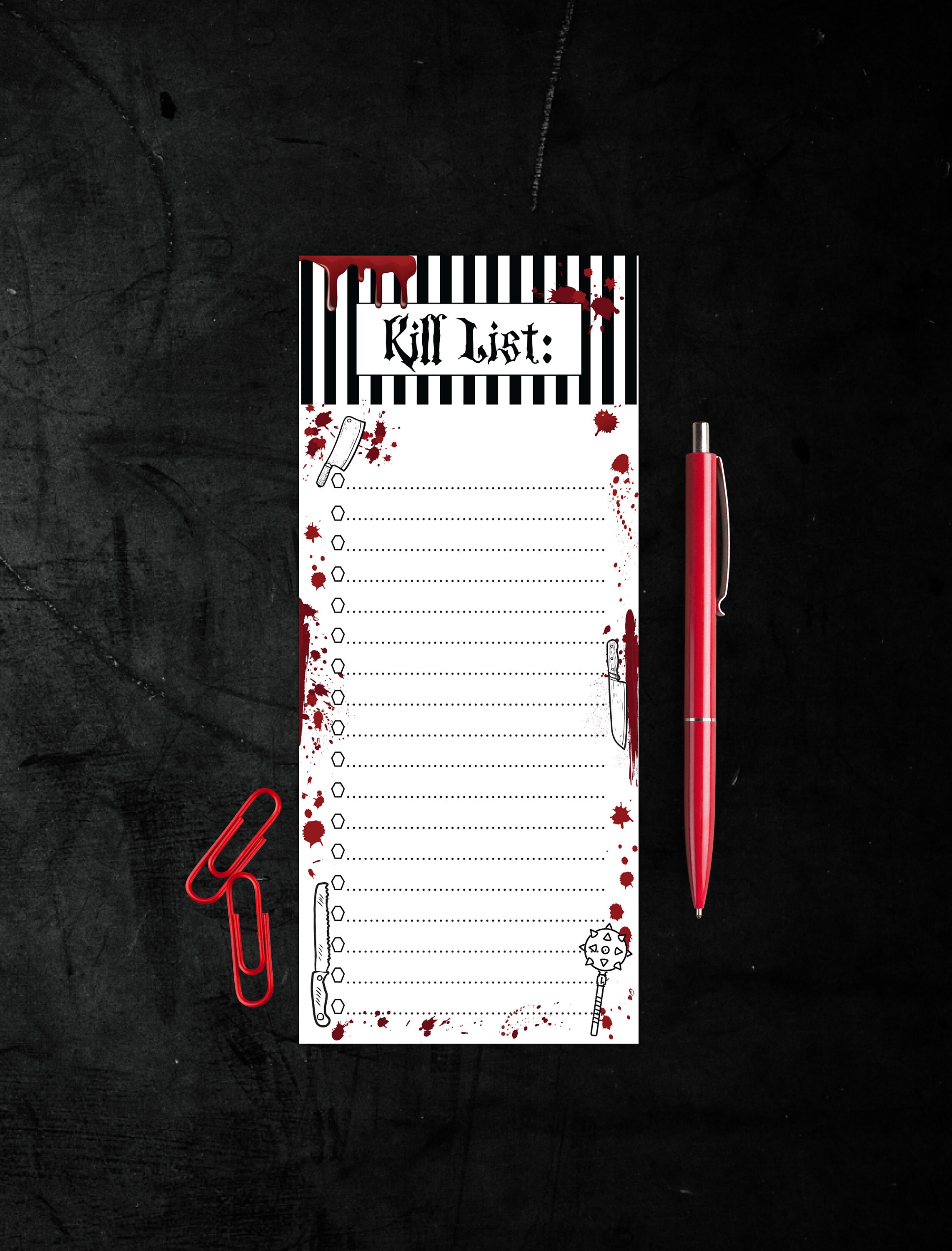 Kill List Notepad Blood Splatter Note Pad Gothic to Do List - Etsy