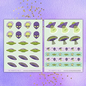 Alien Sticker Sheet| UFO Sticker Set| Green Alien Planner Stickers ...